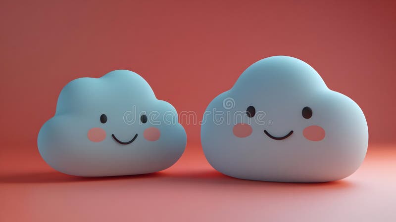 3D Illustration Happy Clouds, Pink Cheeks, Smiling, Blue, Cute, Red ...