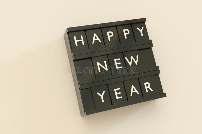 3d Illustration. Happy New Year Text Black Light Box on Background ...