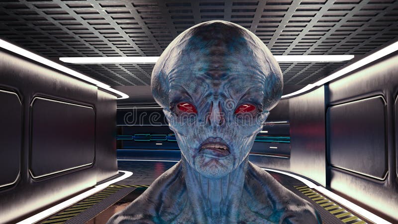 3d Illustration of the Head and Shoulders of a Blue Alien with Red Eyes ...