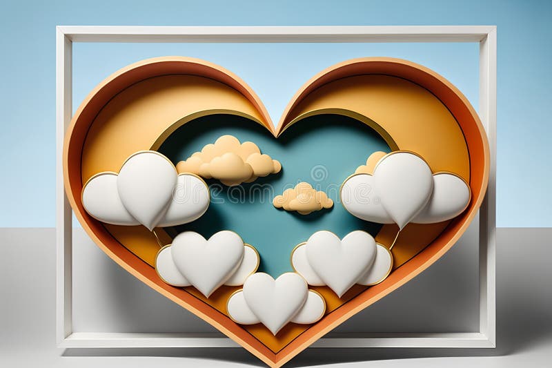 3d Illustration of a Heart Shaped Box with Clouds in the Sky Stock ...