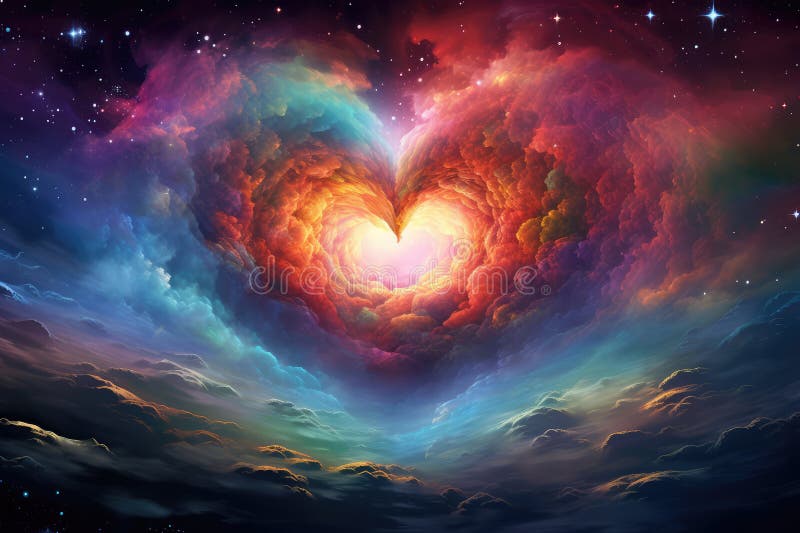 3D Illustration of a Heart in Space with Stars and Nebula Stock ...