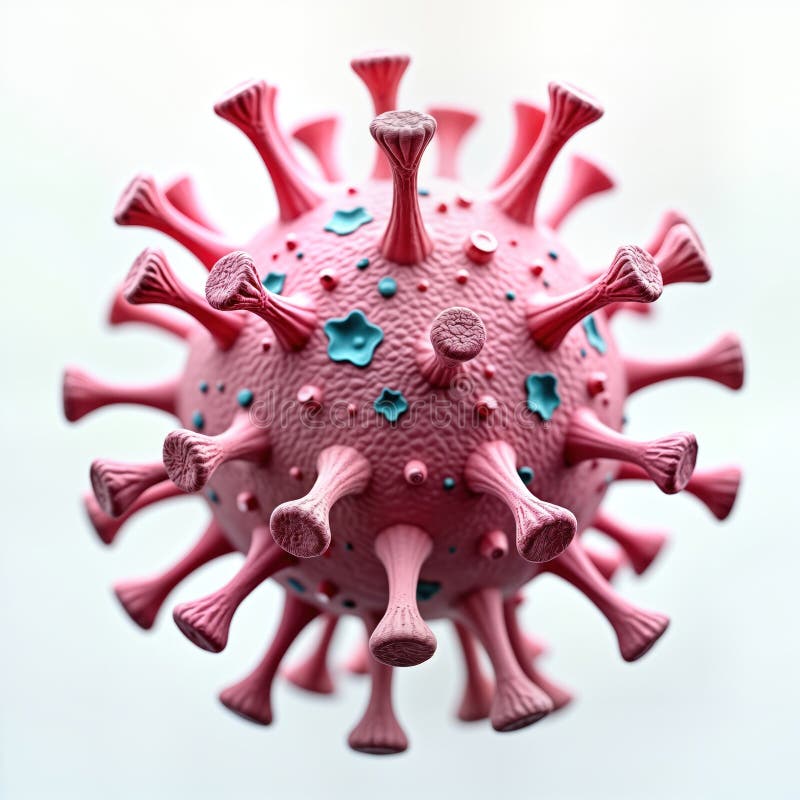 3D Illustration of Helical Virus. Pink Virus with Turquoise Details ...
