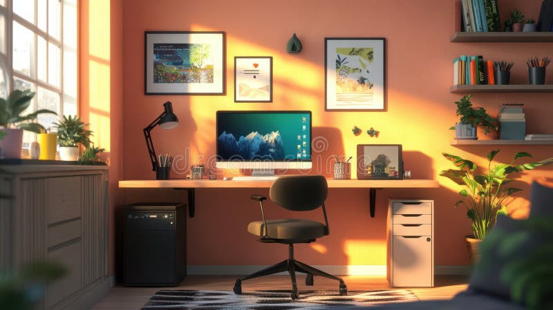 3D Illustration of a Home Office Setup Stock Illustration ...