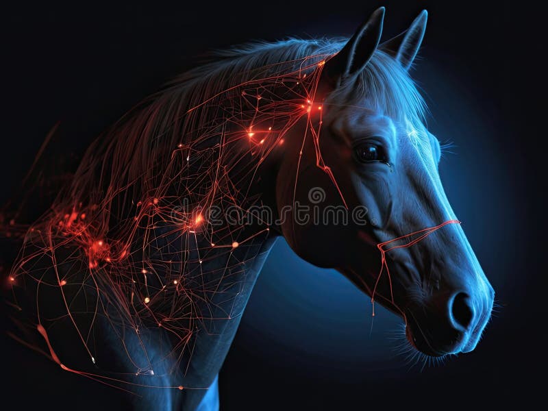 3D Illustration of a Horse with a Circulatory System on a Black ...