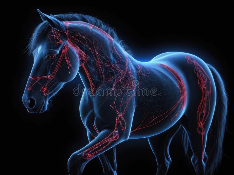 3D Illustration of a Horse with a Circulatory System on a Black ...