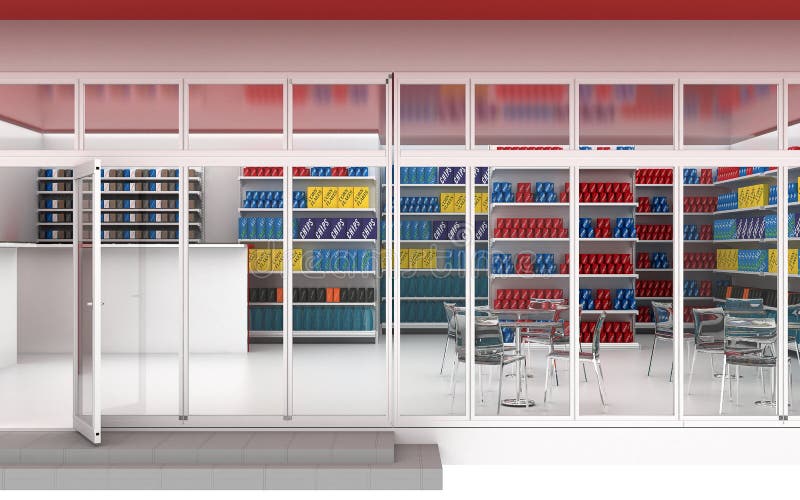 3D Illustration of a 24-hour Store at Night Stock Illustration ...