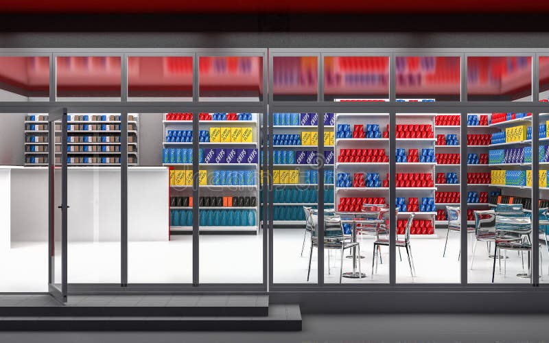 3D Illustration of a 24-hour Store at Night Stock Illustration ...