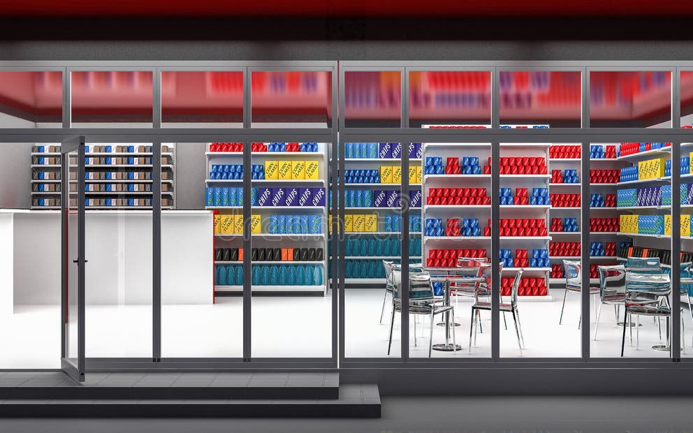 3D Illustration of a 24-hour Store at Night Stock Illustration ...