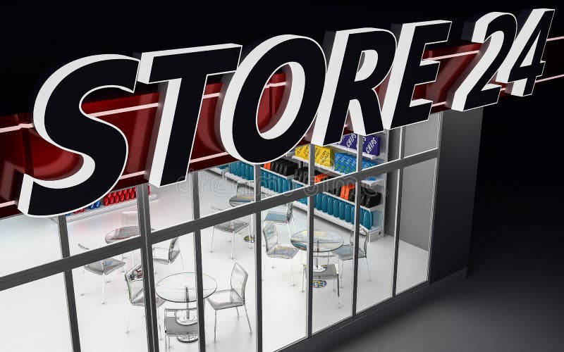 3D Illustration of a 24-hour Store at Night Stock Illustration ...