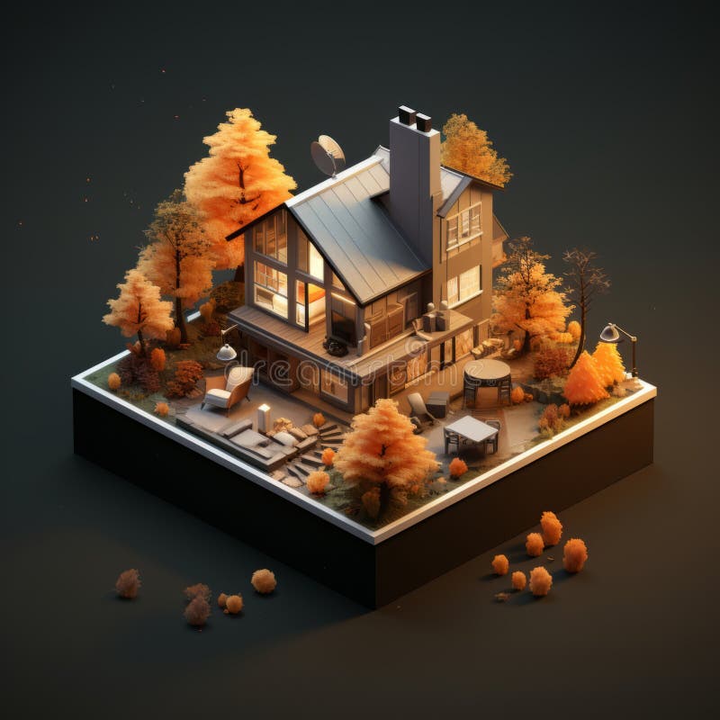 3d Illustration of a House in the Fall Stock Illustration ...