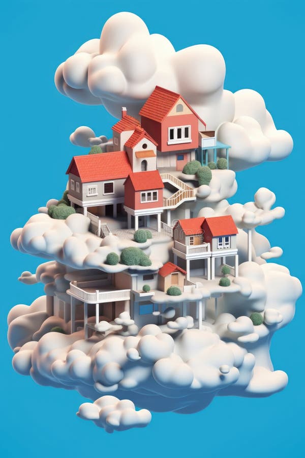 An Illustration of a House Floating in the Clouds, AI Stock ...
