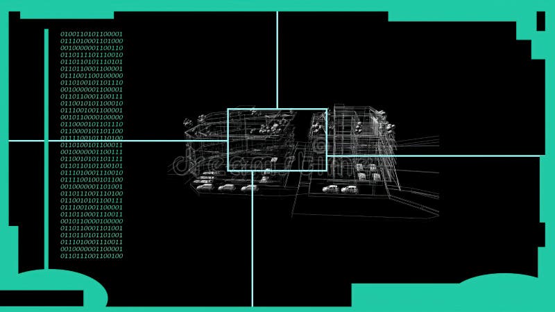 HUD Element in Hologram Style with Wire Frame Display of Building Stock ...