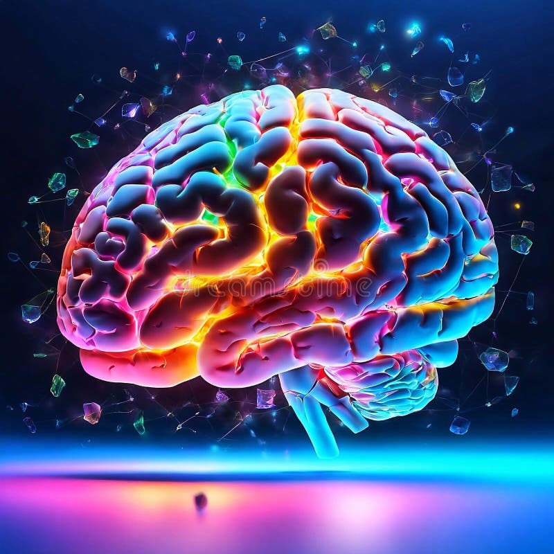 3D Illustration Human Brain on Colourful Digital Background Stock ...