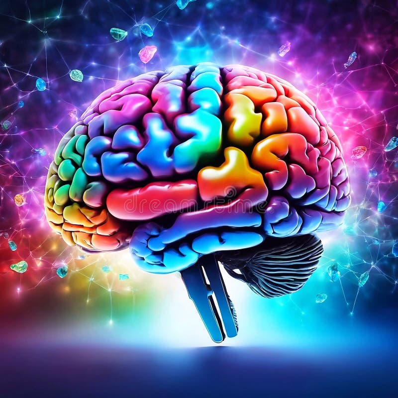 3D Illustration Human Brain on Colourful Digital Background Stock ...