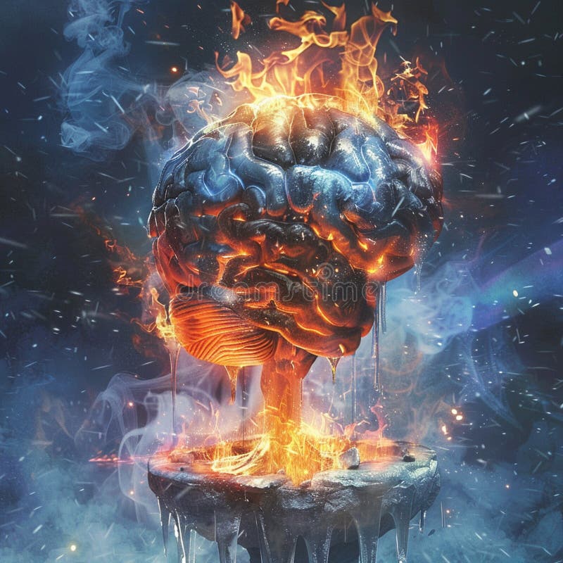 The Human Brain Shown with Flames Stock Illustration - Illustration of ...