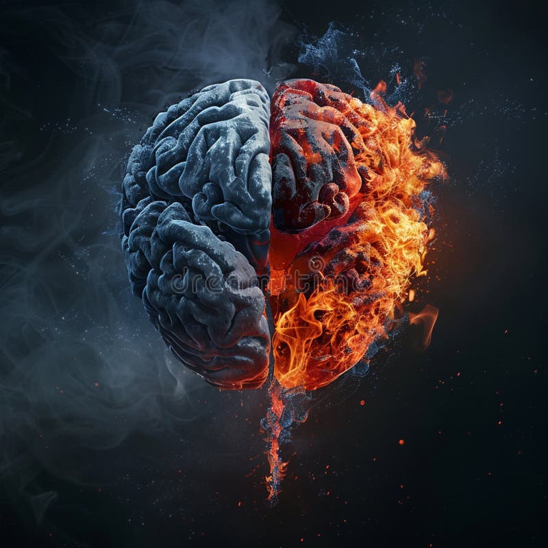 The Human Brain Shown with Flames Stock Illustration - Illustration of ...