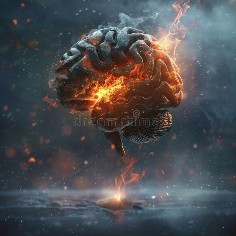 The Human Brain Shown with Flames Stock Illustration - Illustration of ...