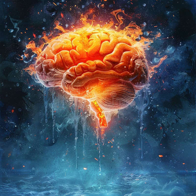 The Human Brain Shown with Flames Stock Illustration - Illustration of ...