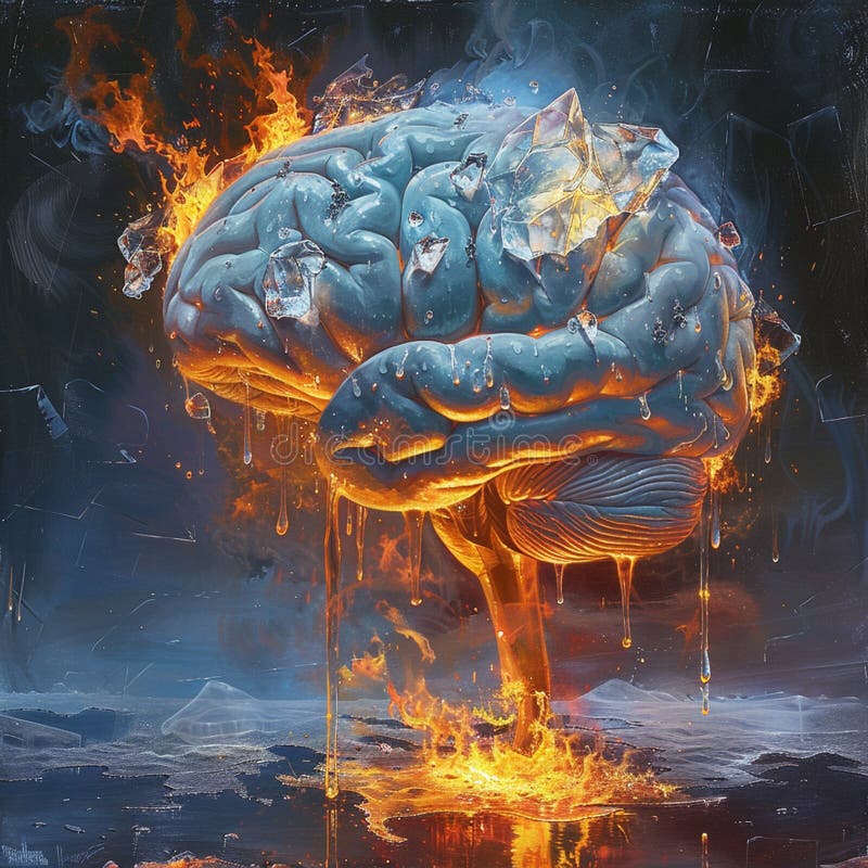 The Human Brain Shown with Flames Stock Illustration - Illustration of ...