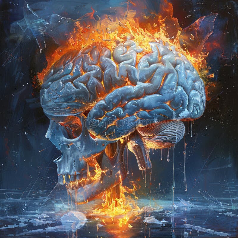 The Human Brain Shown with Flames Stock Illustration - Illustration of ...