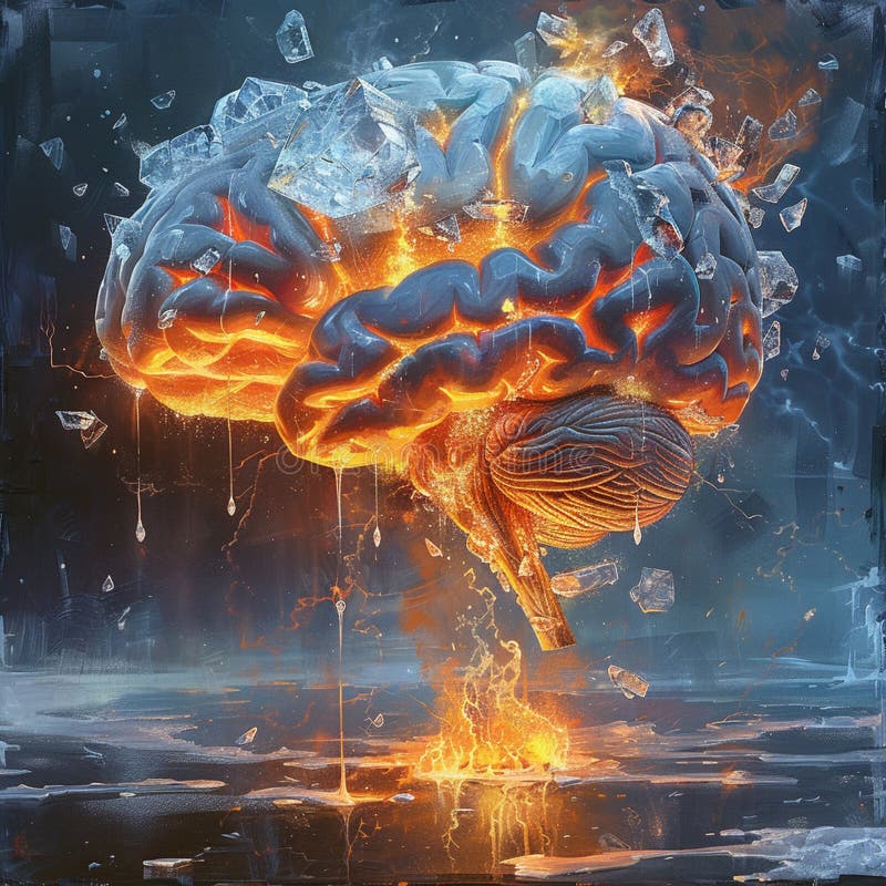 The Human Brain Shown with Flames Stock Illustration - Illustration of ...