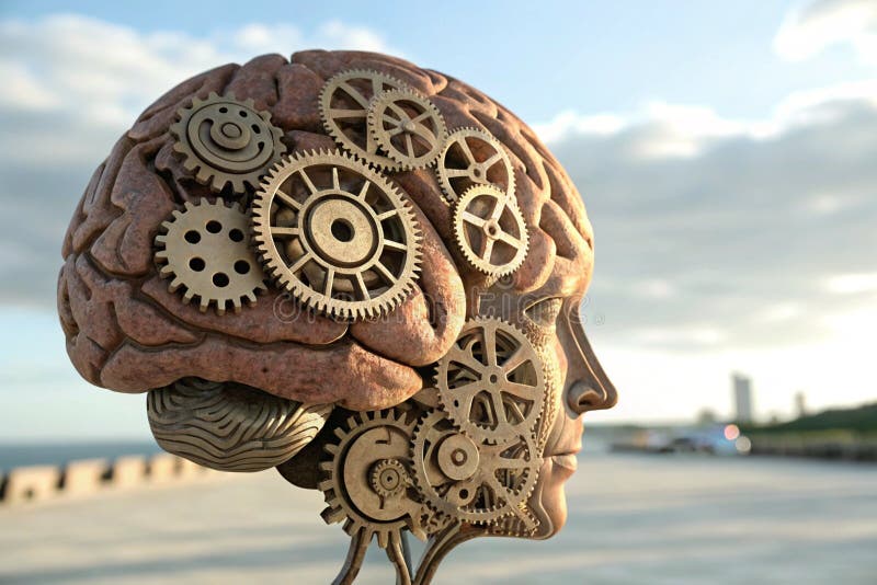 "Psychology Concept 3D Illustration - Human Brain Metaphor with Gears ...