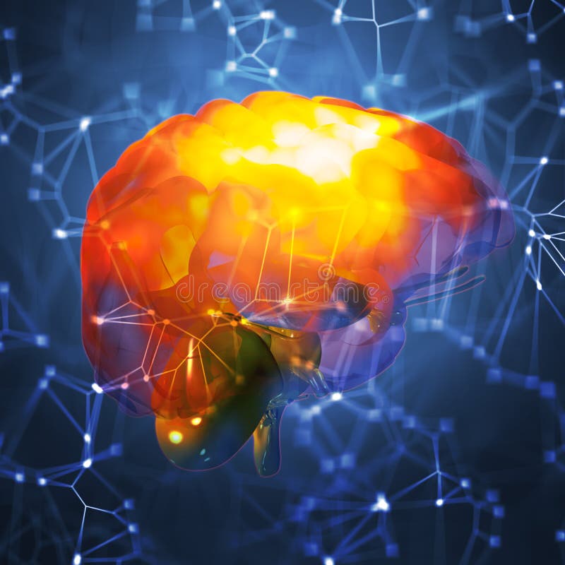 3d Illustration of a Human Brain Highlighted on Low-poly Abstract ...