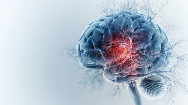 3D Illustration of a Human Brain with Highlighted Neural Activity ...