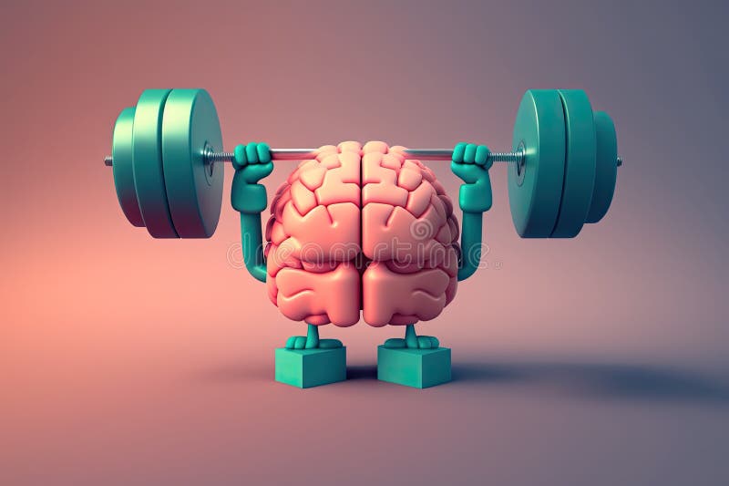 3D Illustration of a Human Brain Lifting Dumbbell. Mind Training ...