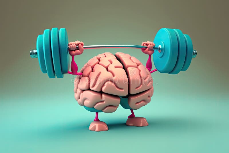 3D Illustration of a Human Brain Lifting Dumbbell. Mind Training ...
