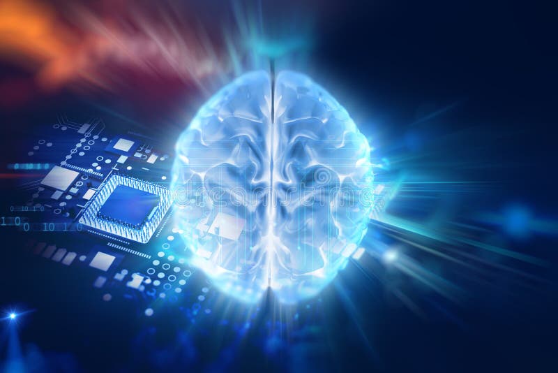 3d Illustration of Human Brain on Technology Background. Stock ...