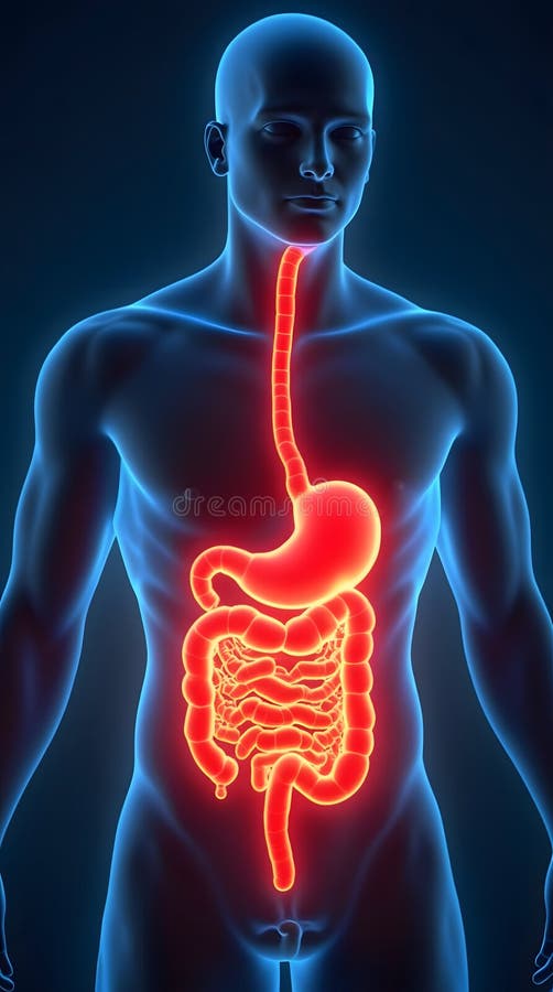 3D Illustration of Human Digestive System Highlighting Stomach and ...