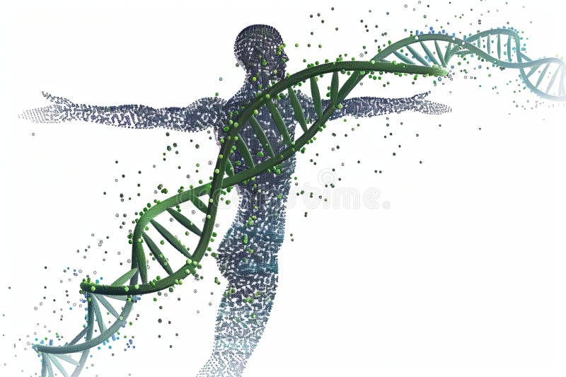 A 3D Illustration of a Human Figure Formed from Particles with DNA ...
