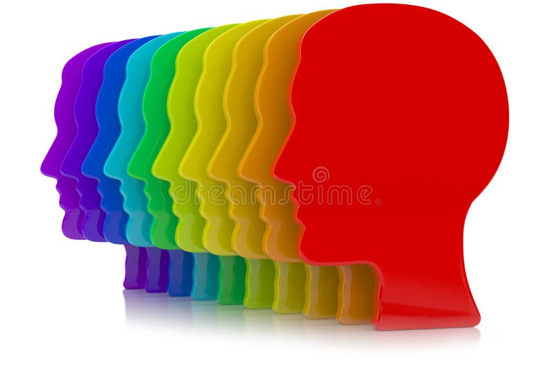 3d Illustration of Human Head Silhouette with Rainbow Colors Stock ...