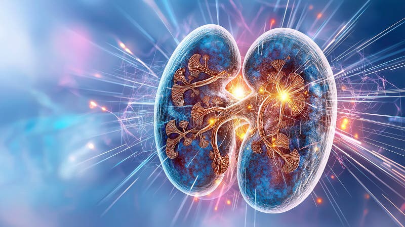 3D Illustration of Human Kidneys with Intricate Details and Glowing ...