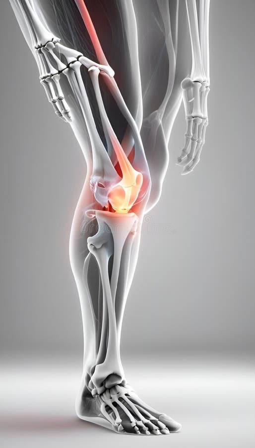 3D Illustration of Human Leg Bones with Highlighted Knee Joint ...