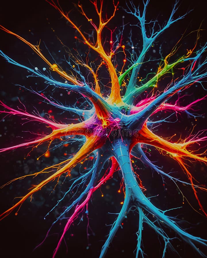 3D Illustration of a Human Nerve Cell with Glowing Neuron Cells. Stock ...