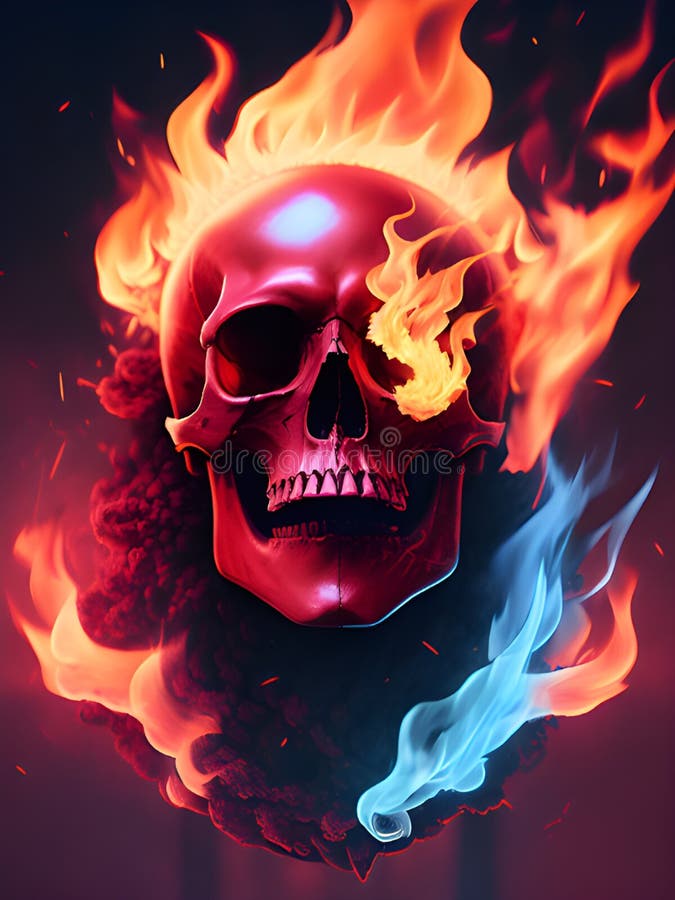 3D Illustration of Human Skull in Fire, AI Generated Stock Illustration ...