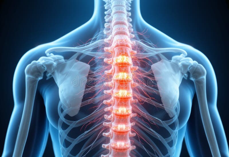 3D Illustration of Human Spine Showing Inflammation. Stock Illustration ...