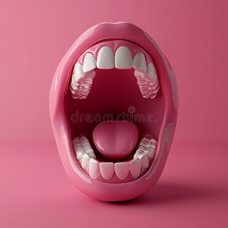 A 3D Illustration of Human Teeth with an Open Mouth Set Against a White ...