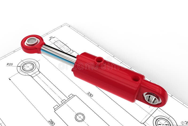 3d Illustration of Hydraulic Cylinder Stock Illustration - Illustration ...