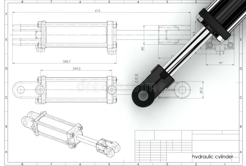 3d Illustration of Hydraulic Cylinder Stock Illustration - Illustration ...