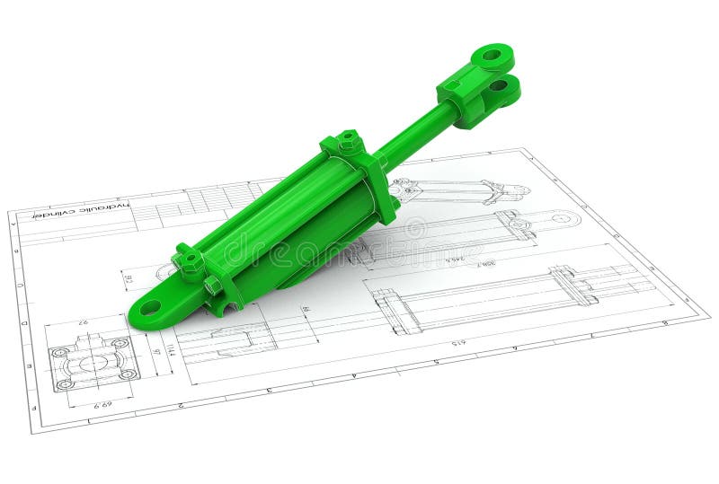 3d Illustration of Hydraulic Cylinder Stock Illustration - Illustration ...