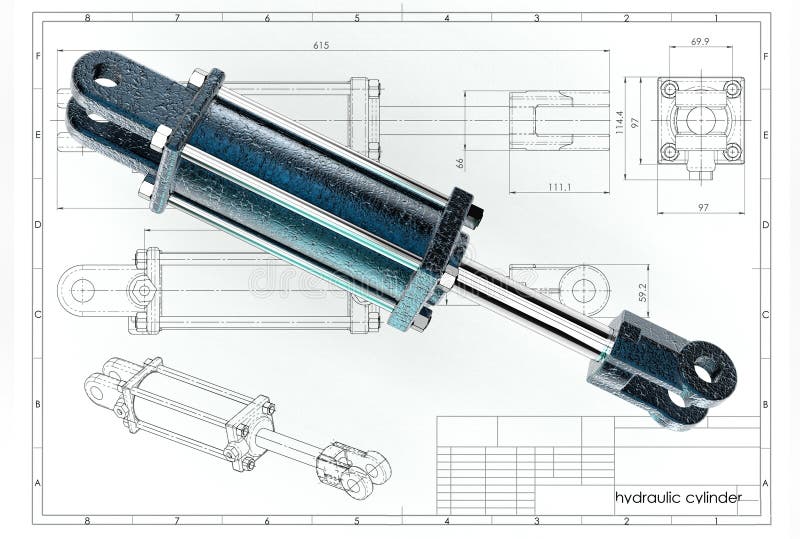 3d Illustration of Hydraulic Cylinder Stock Illustration - Illustration ...