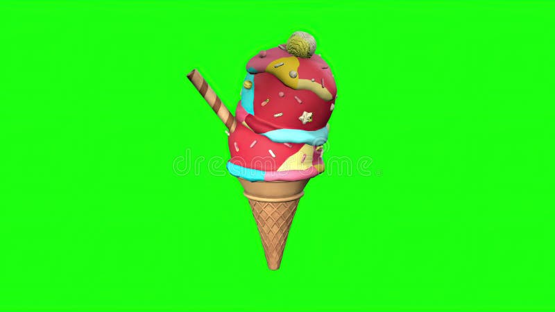 Ice Cream with Waffle Cone on Green Screen Stock Illustration ...