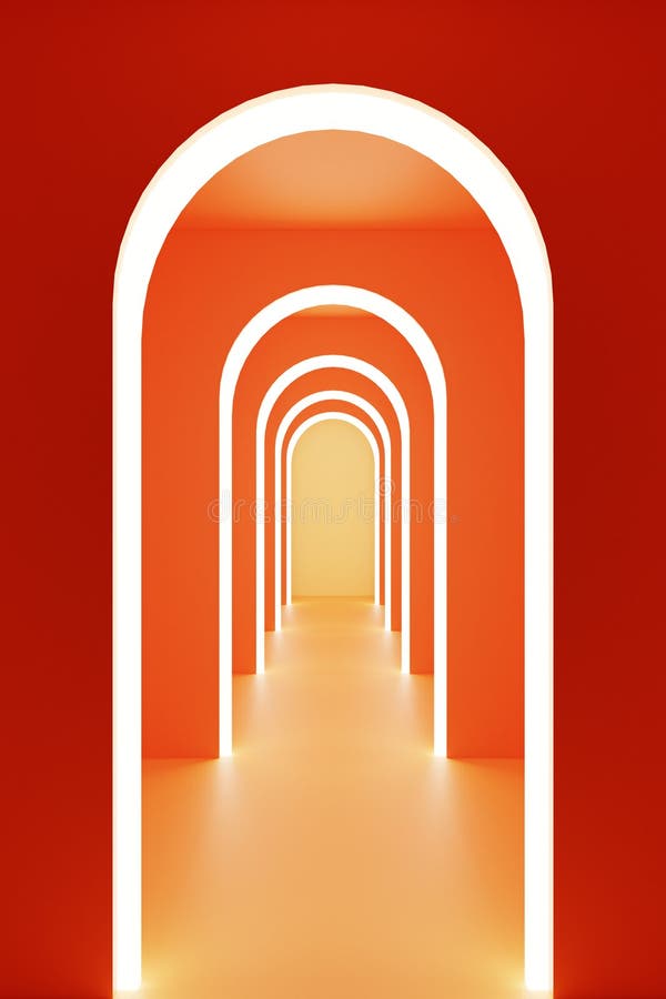 3D Illustration Illuminated Red Arches Stock Illustration ...