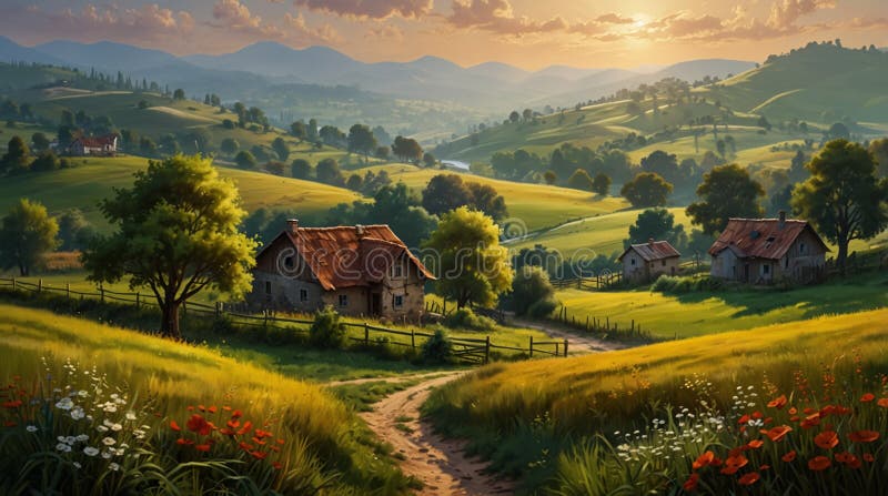 3d Illustration Image, Rural Wallpaper in the Morning. AI Generated ...