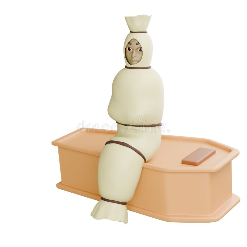 3d Illustration of Pocong Ghost Standing beside Coffin Side View on ...