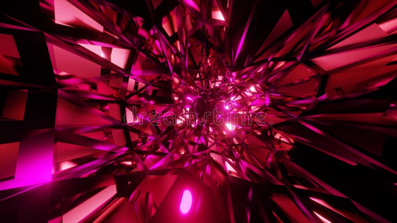 3D Illustration of an Infinite Fast Red-lit Mirrored Round-shape Tunnel ...