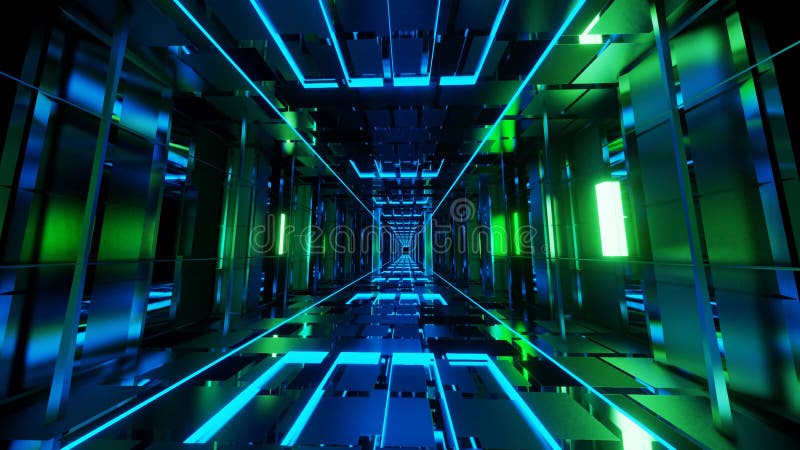 3D Illustration of an Infinite Rectangle-shape Tunnel with Mirrored ...